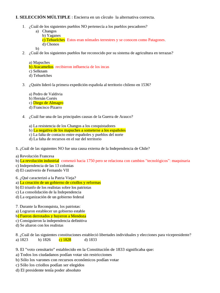 Preguntas y Actividades sobre Historia de Chile | PDF | Chile | España