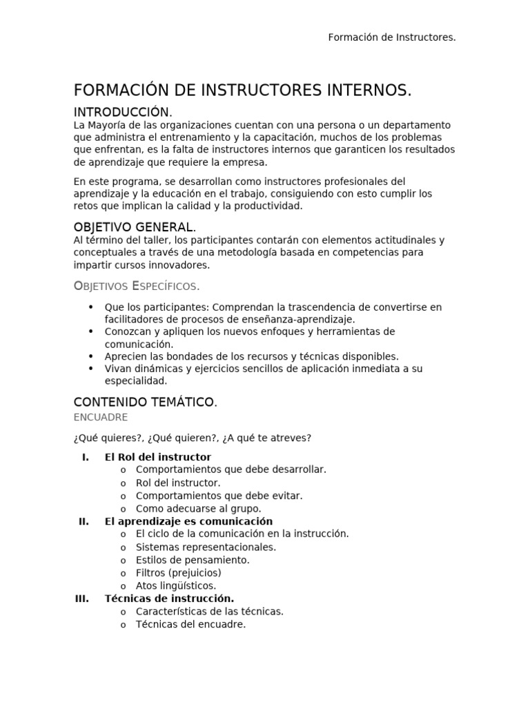 Formación de Instructores Internos | PDF | Aprendizaje | Comunicación