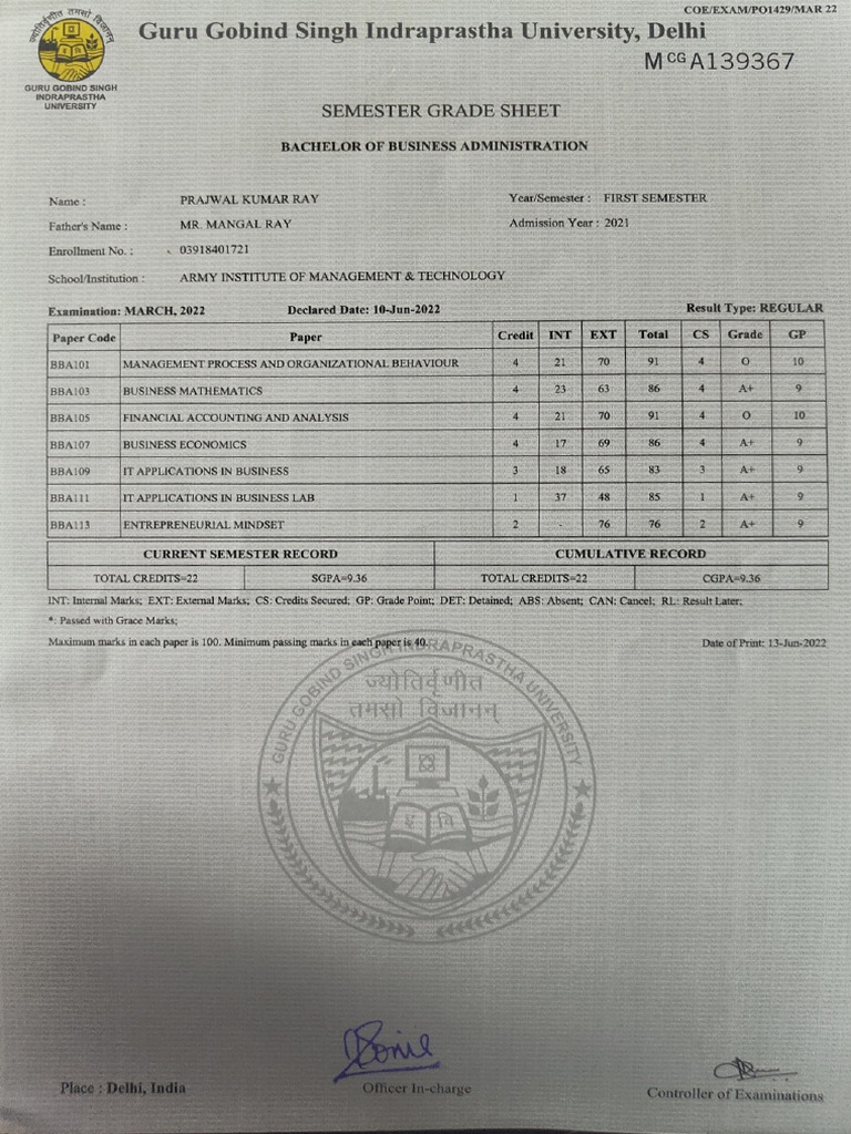 All Semester Marksheet | PDF