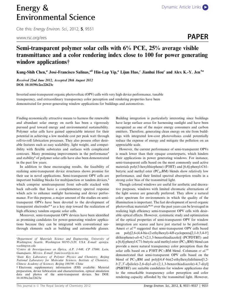 Semi-transparent polymer solar cells with 6% PCE, 25% average visible ...