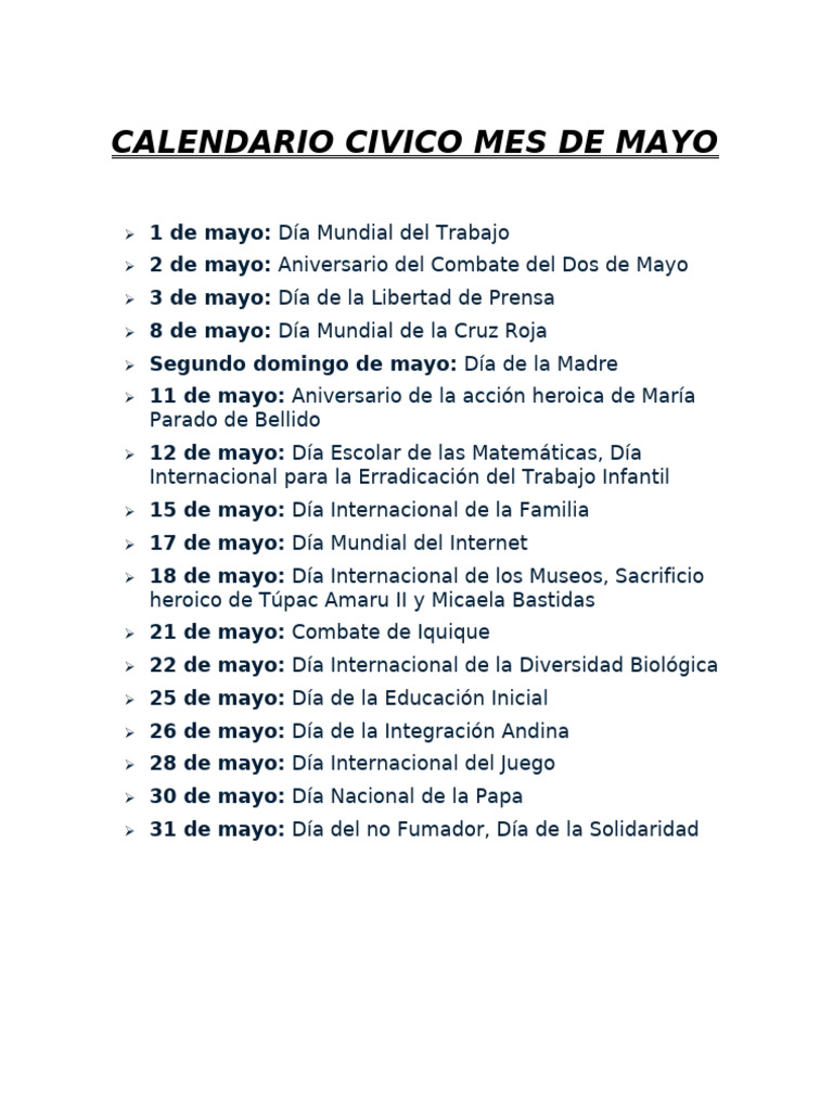 Fechas Cívicas de Mayo 2025 | PDF
