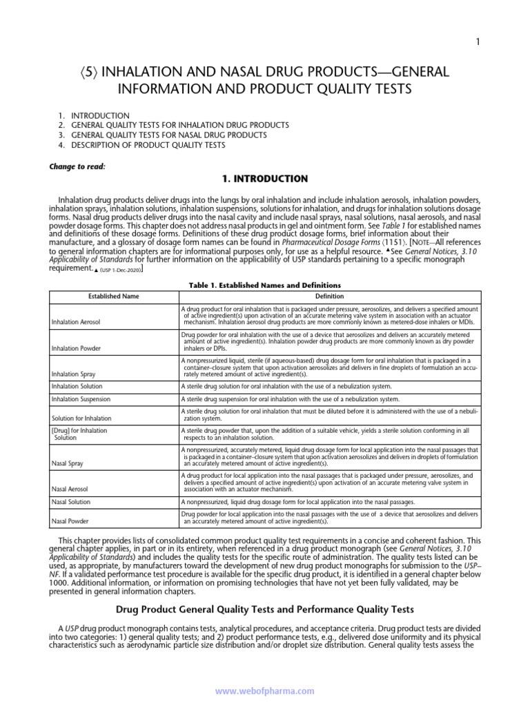 Inhalation Drug Product Quality Tests | PDF | Pharmaceutical ...