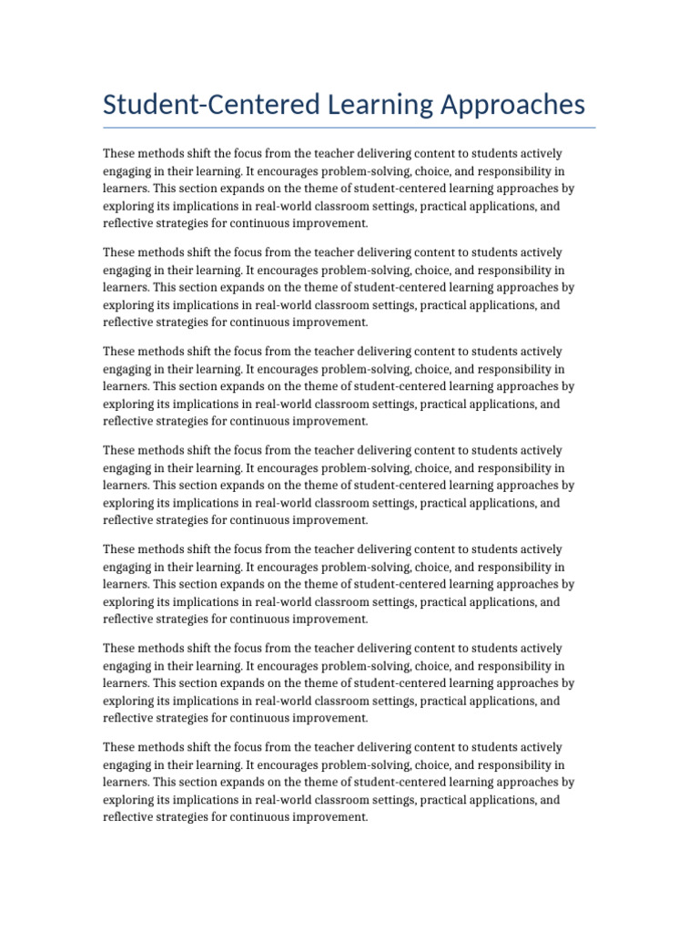 Student Centered Learning Approaches Pdf Learning Behavior