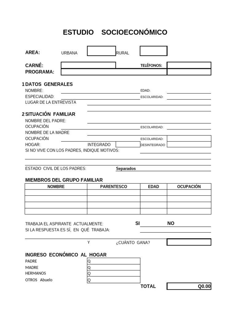 Formato Estudio Socioeconómico 2025 | PDF | Inicio
