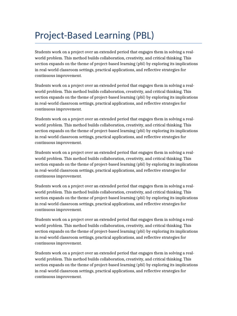Project-Based Learning (PBL) | PDF | Project Based Learning | Critical ...