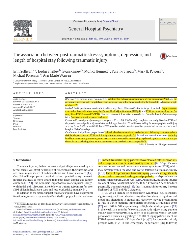 04 - The Association Between Posttraumatic Stress Symptoms, Depression, and Length of Hospital ...