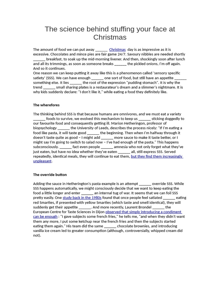 The Science Behind Stuffing Your Face at Christmas Open Cloze | PDF ...