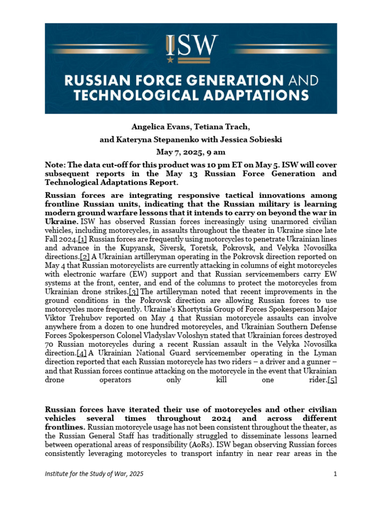 Russian Force Generation and Adaptations Update May 7, 2025 | PDF ...