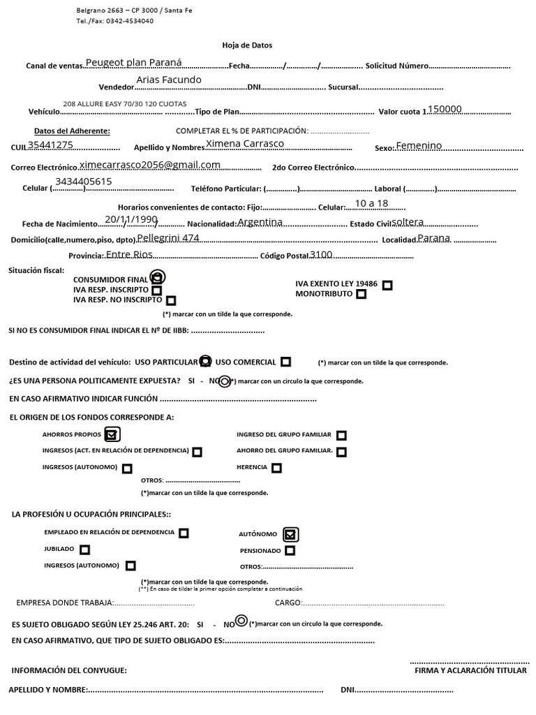 DATERO UNIFICADO PEUG Y CITROËN - Ximena Carrasco | PDF | Tarjeta de ...