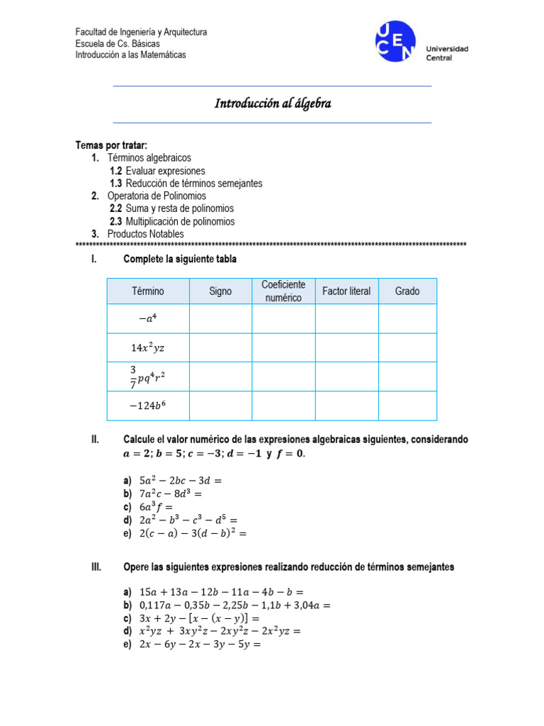 GuiÌ A 3 - IntroduccioÌ N Al Aì Lgebra | PDF | Matemática Elemental | Análisis numérico