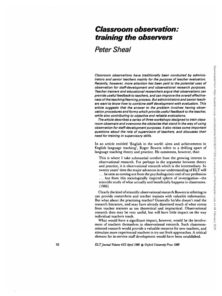 Classroom Observation- Training the Observers | PDF | Teachers | Goal ...