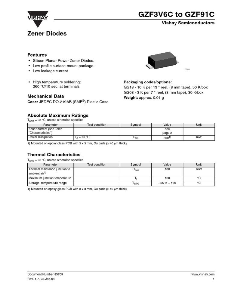 Vishay Zener Diode Marking | PDF | Diode | Printed Circuit Board