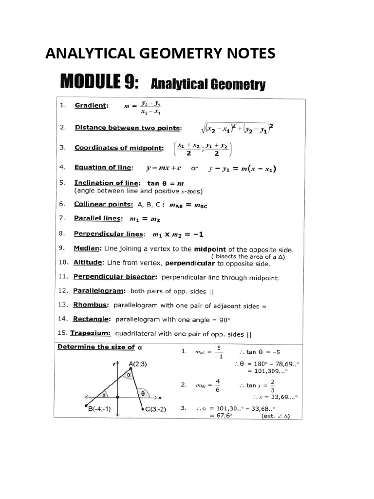 Analytical Geometry Notes Final 2022 (2) - 644 | PDF