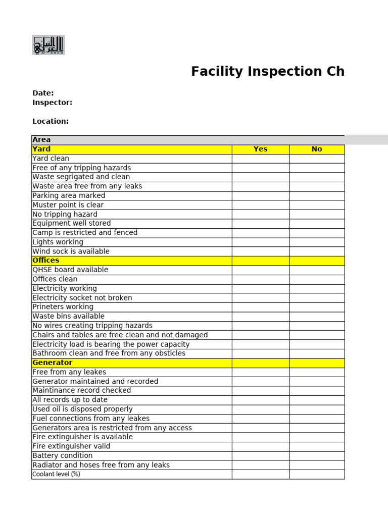 Facility Inspection Checklist Template | PDF