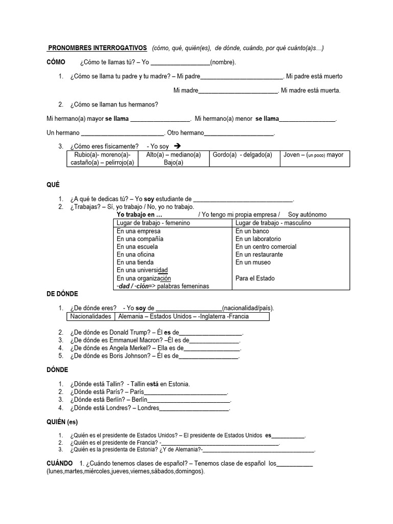 0.1 Pronombres Interrogativos | PDF