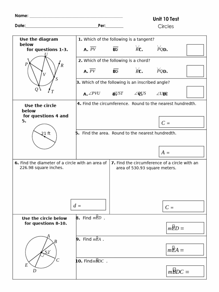 Unit 10 Circles Homework Guide | PDF | Circle | Euclidean Plane Geometry