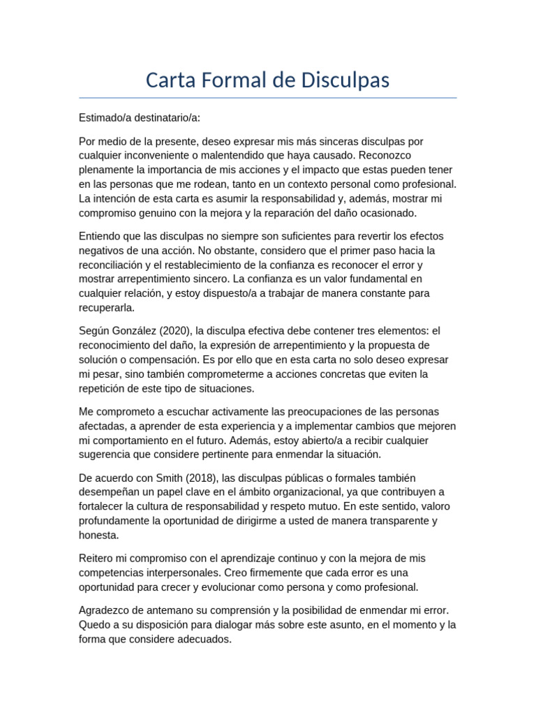 Carta Formal Disculpas | PDF | Psicología Social | Sicología