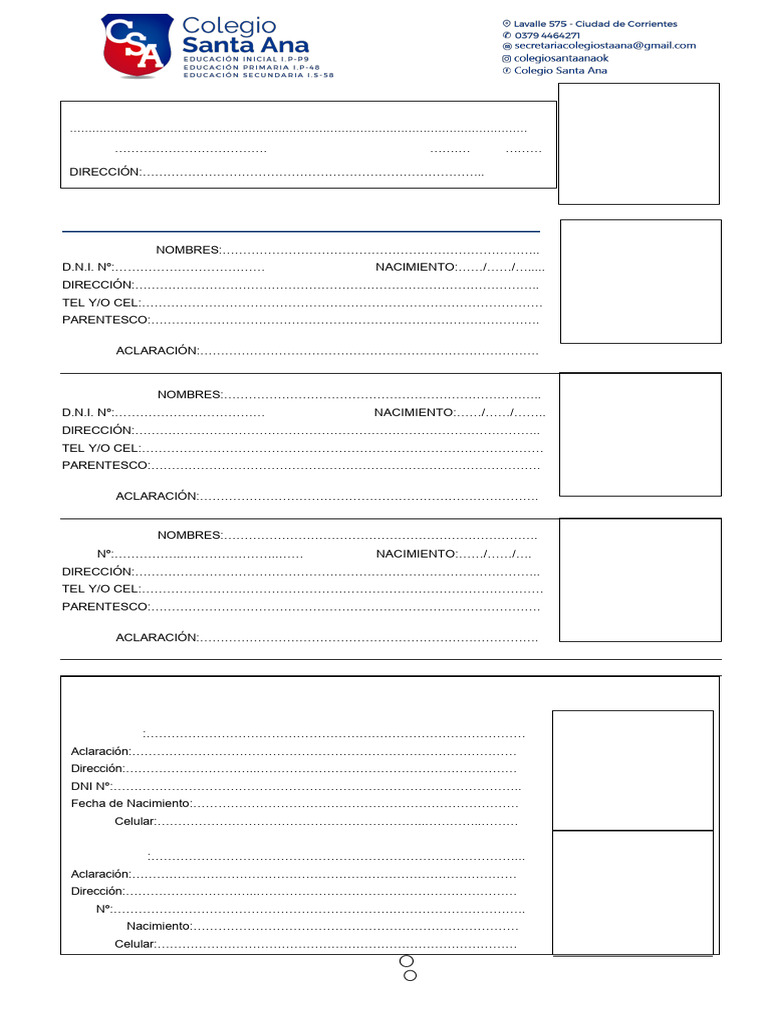 Ficha de Personas Autorizadas para Retirar Al Estudiante 2025 | PDF