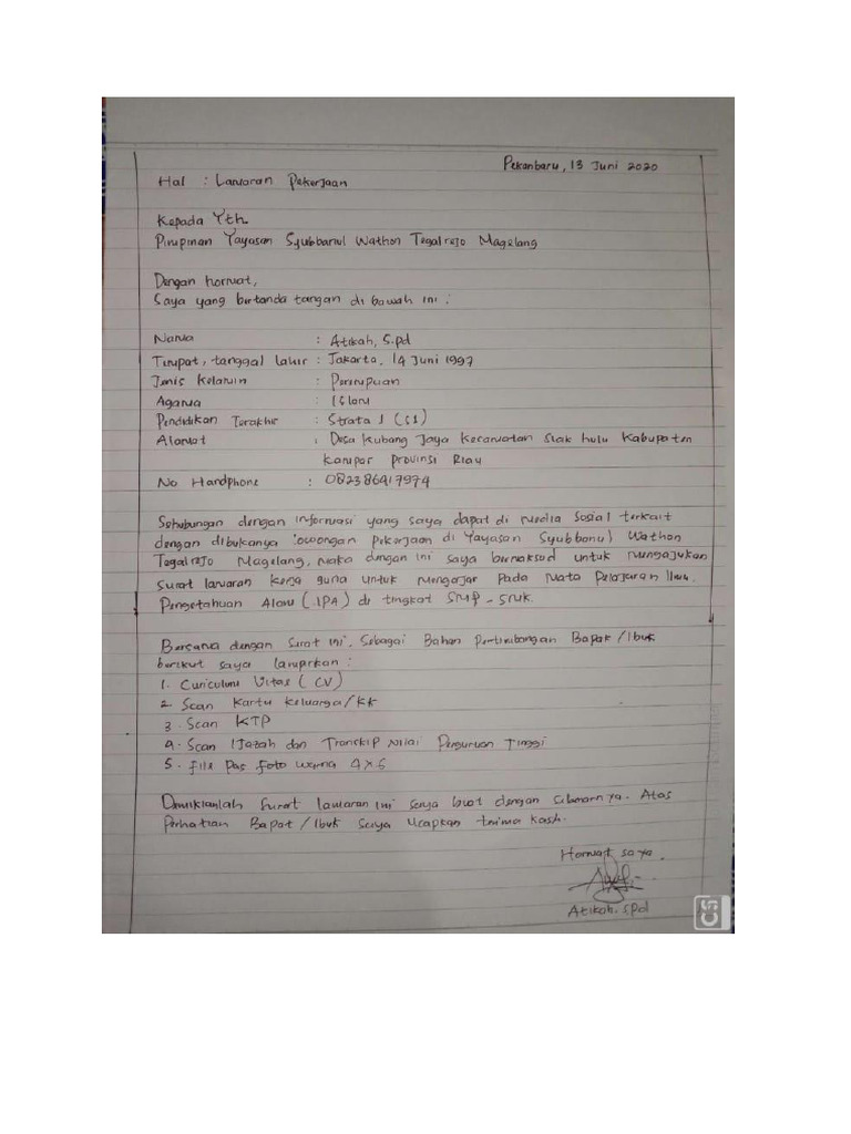 Surat Lamaran Dan CV | PDF