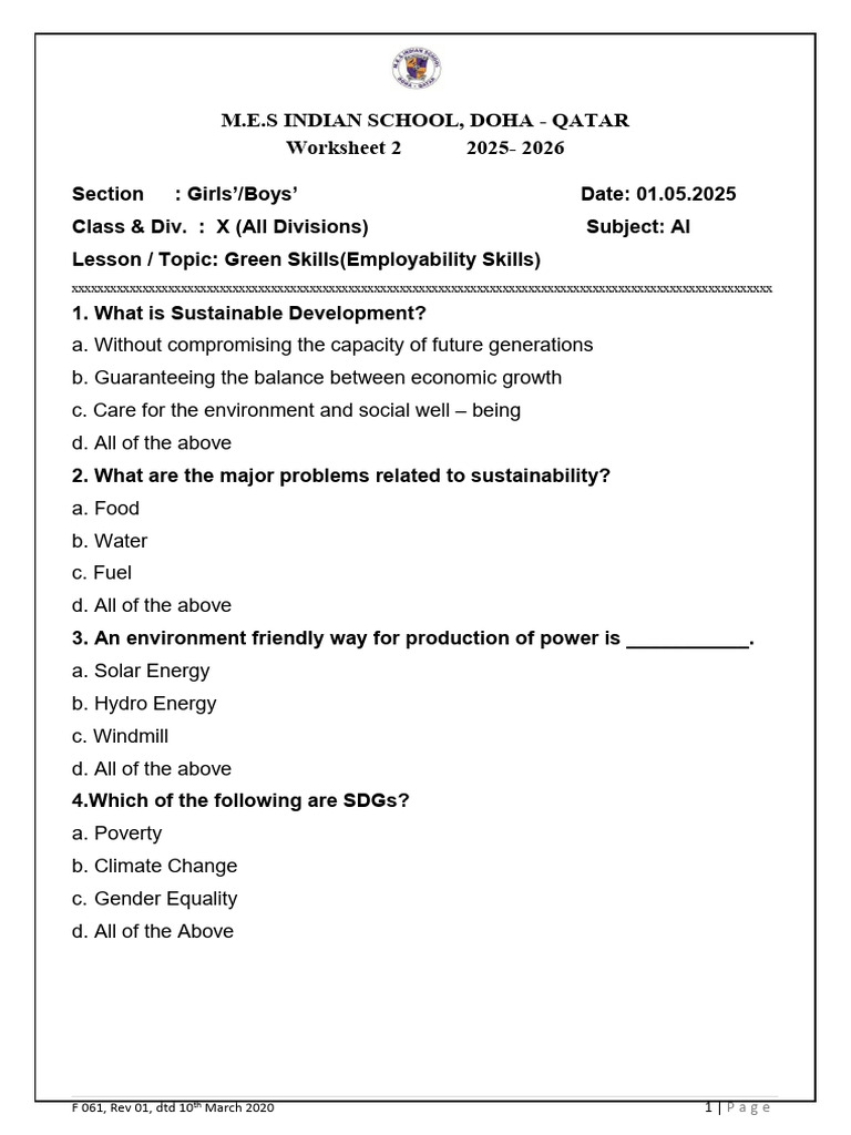 Worksheet 2 Green Skills | PDF | Sustainability | Agriculture