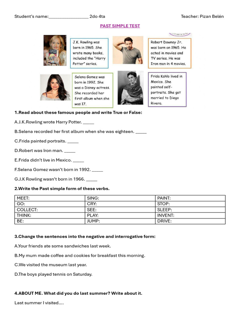 Past Simple Test | PDF
