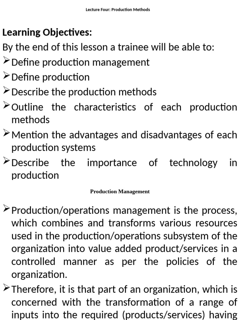 Lecture Four - Production Methods. | PDF | Macroeconomics | Mass Production