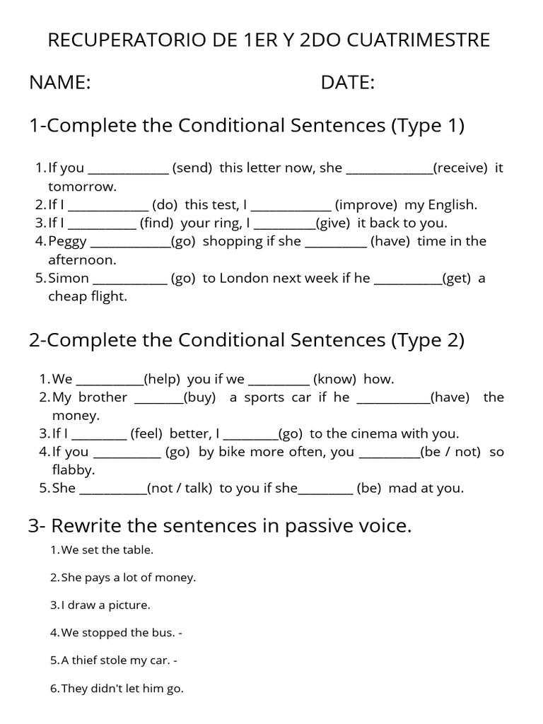 1-Complete The Conditional Sentences (Type I) | PDF