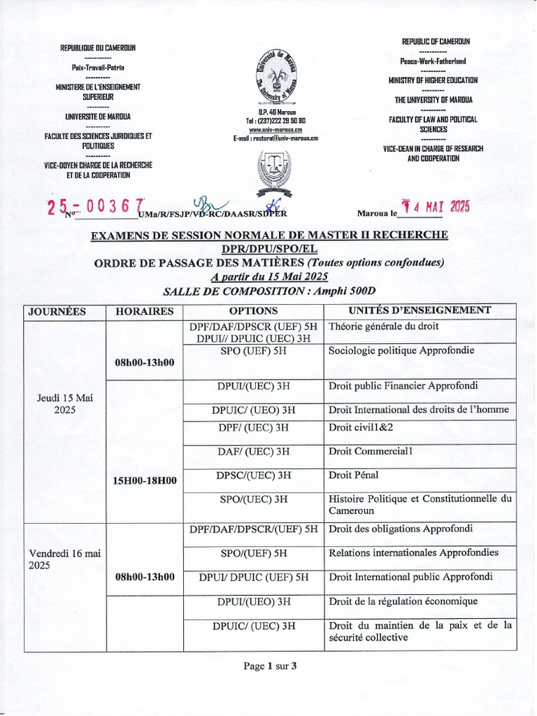 Ordre de Passage Examens Master 2 Recherche Session Normale | PDF