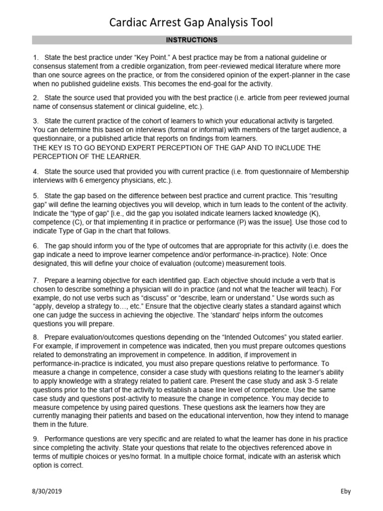 Cardiac Arrest Gap Analysis Tool-2019-9-FINAL | PDF | Cardiopulmonary ...