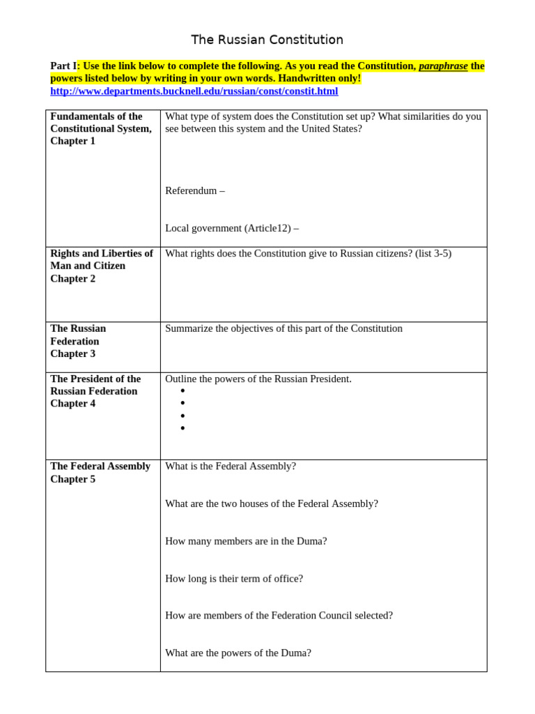 The Russian Constitution Chart | PDF | Constitution | Government Of Russia