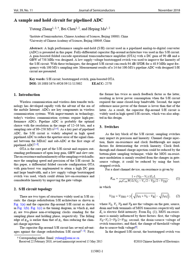 A Sample and Hold Circuit For Pipelined ADC | PDF | Analog To Digital ...