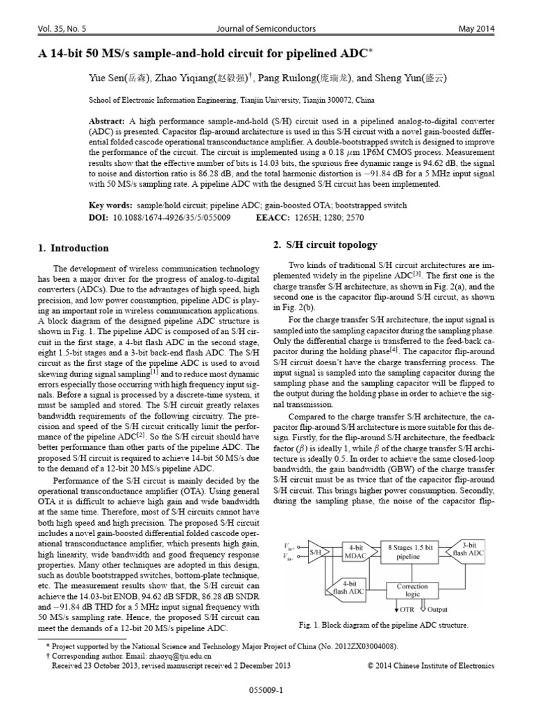 A 14-Bit 50 MS - S Sample-And-Hold Circuit For Pipelined ADC | PDF | Analog To Digital Converter ...
