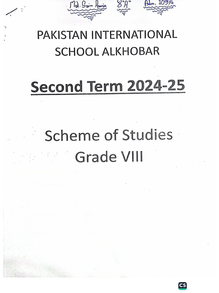 MD - Saim Aamir Scheme Grade 8 Second Term. | PDF