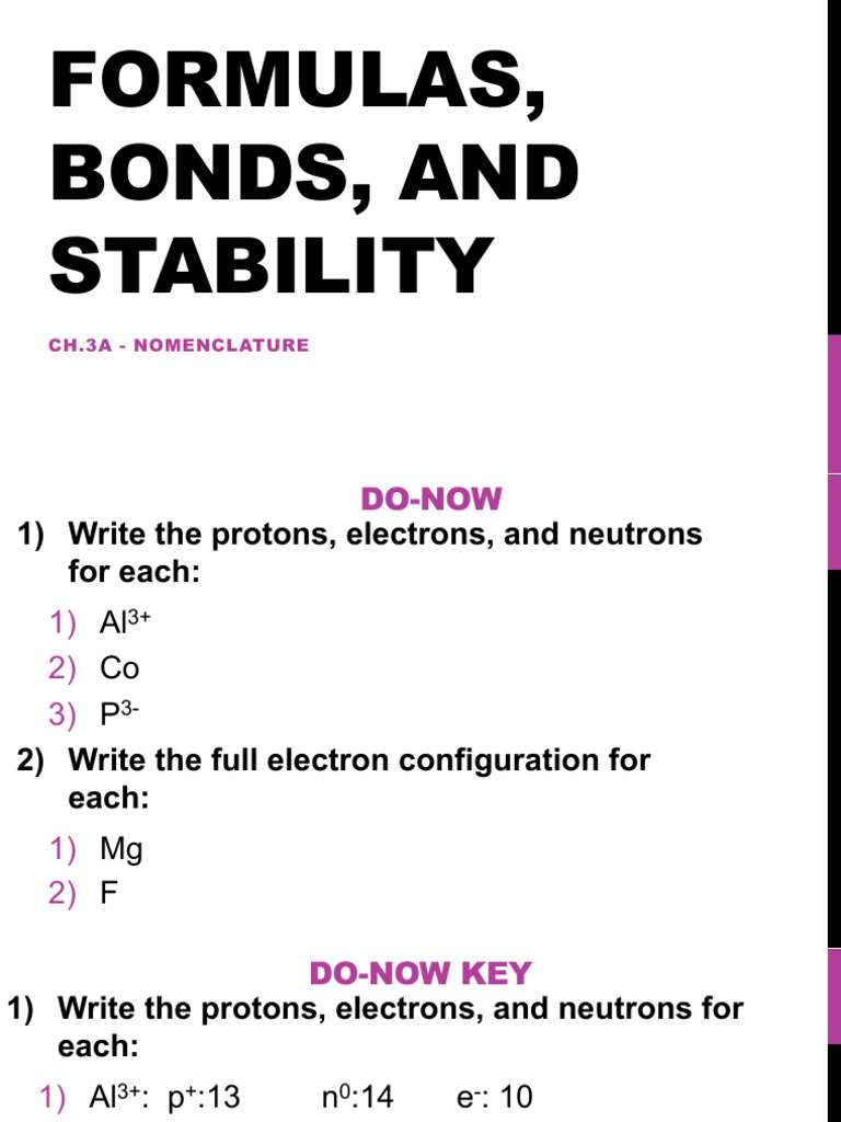 Formulas, Stability, and Bonds | PDF | Chemical Compounds | Chemical Bond