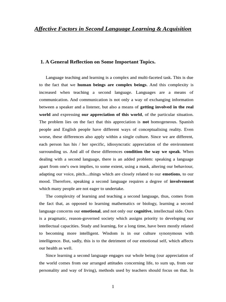 Emotional Factors in Language Learning | PDF | Second Language | Learning