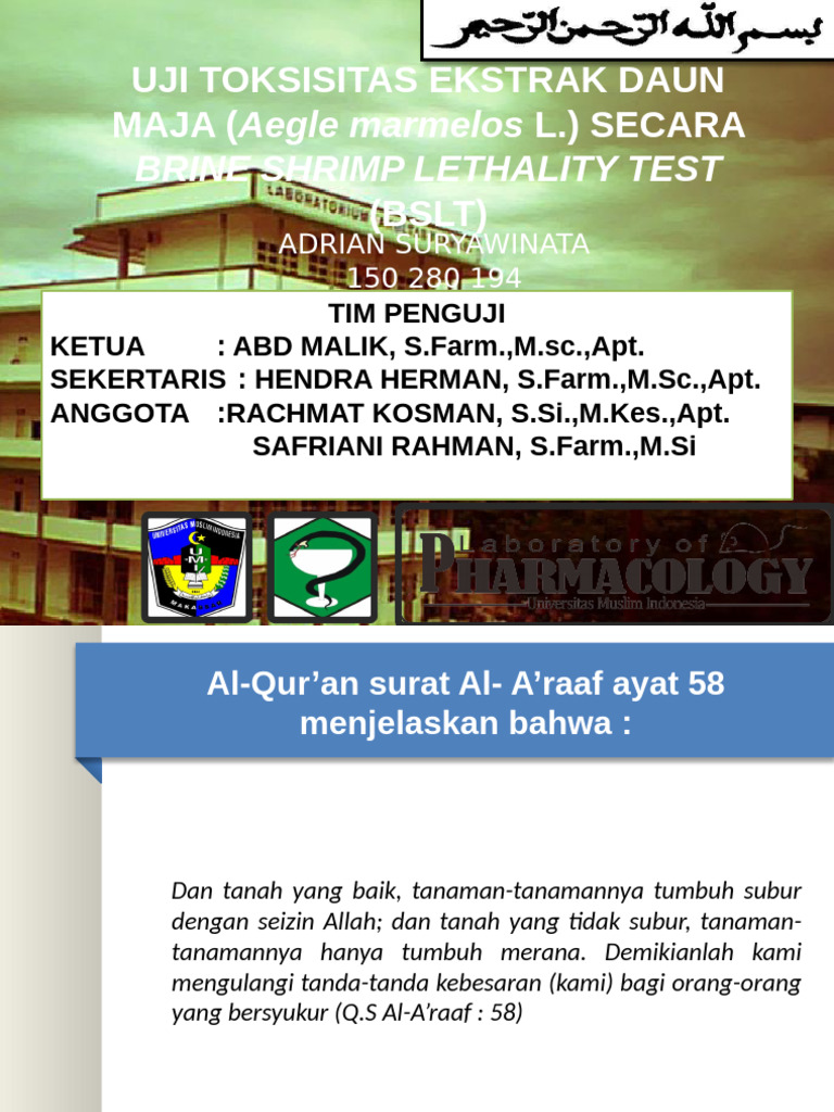 UJI TOKSISITAS EKSTRAK DAUN MAJA (Aegle Marmelos L.) SECARA BRINE ...
