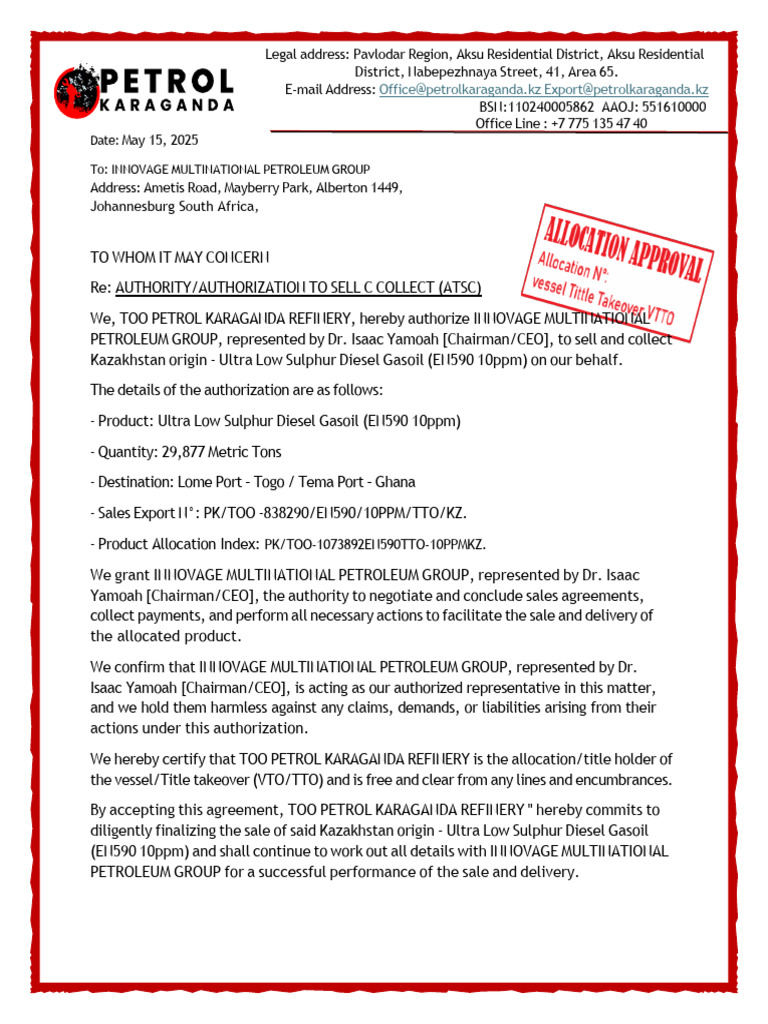 Authorization for Diesel Gasoil Sale | PDF | Non Renewable Resources ...