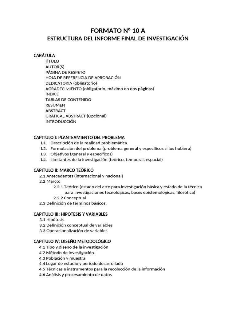 FORMATO N10 A Estructura Del Informe Final | PDF