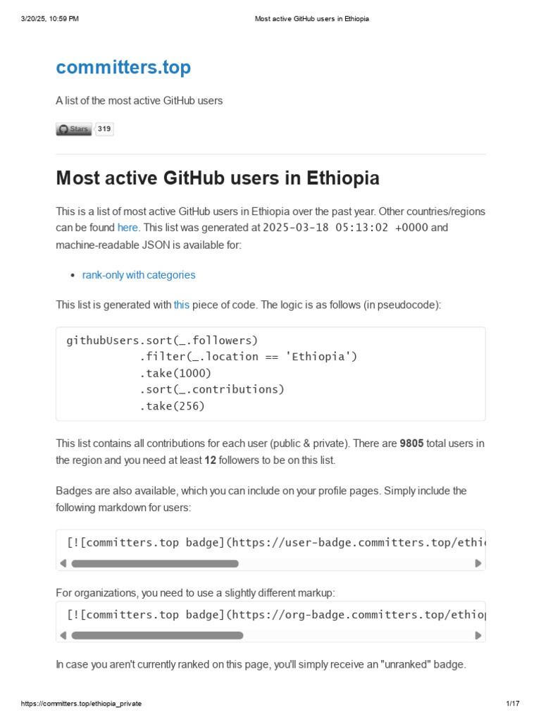 Most Active GitHub Users in Ethiopia | PDF | Source Code | Version Control