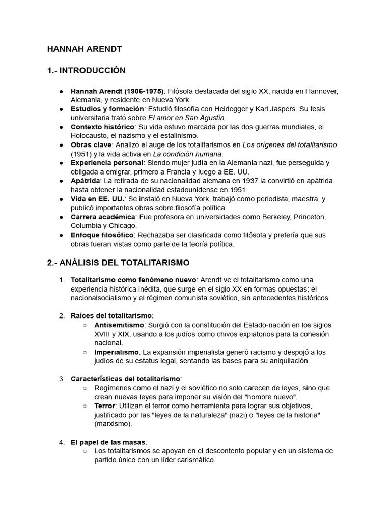 Resumen Hannah Arendt | PDF | Hannah Arendt | Totalitarismo