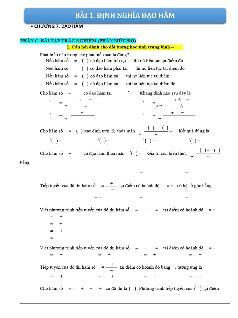 Bai-1-Dinh Nghia Dao Ham - CH - TN | PDF
