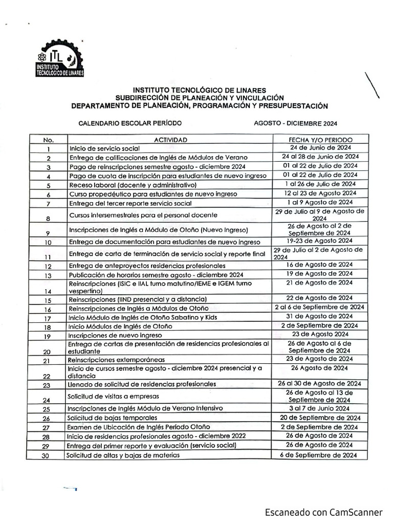 Calendario Ago-Dic 2024 | PDF