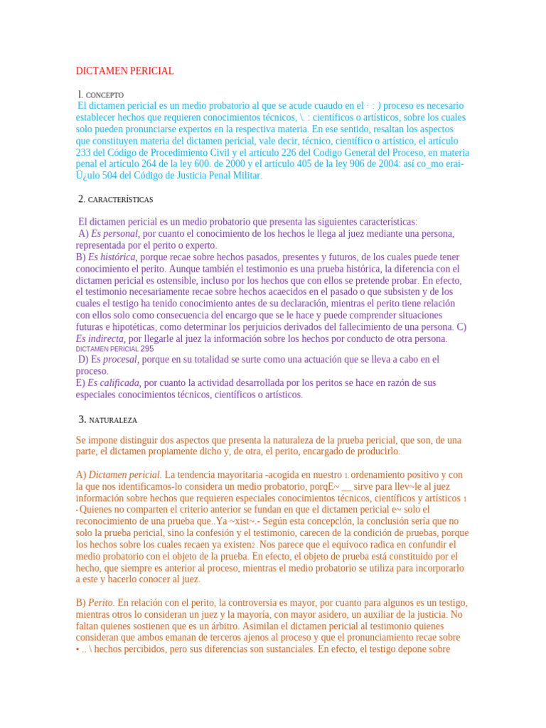 Características del Dictamen Pericial | PDF | Testigo experto ...