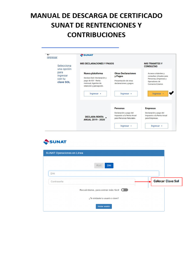 Manual de Descarga de Certificado Sunat de Rentenciones y ...