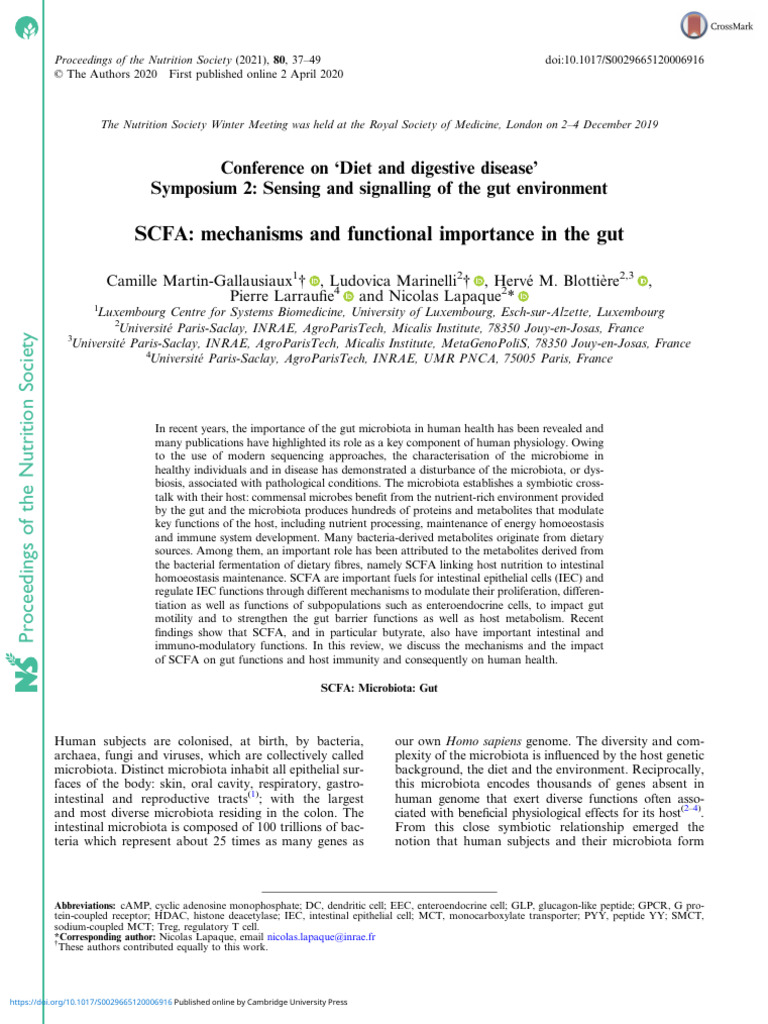 Scfa Mechanisms and Functional Importance in The Gut | PDF | Microbiota ...
