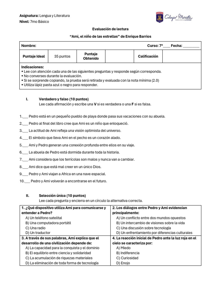 Prueba Del Libro Ami, El Niño de Las Estrellas | PDF