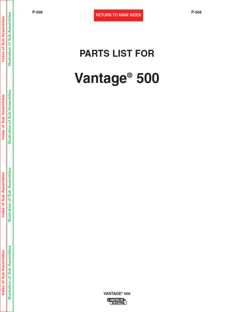 Vantage 500: Parts List For | PDF | Manufactured Goods | Equipment