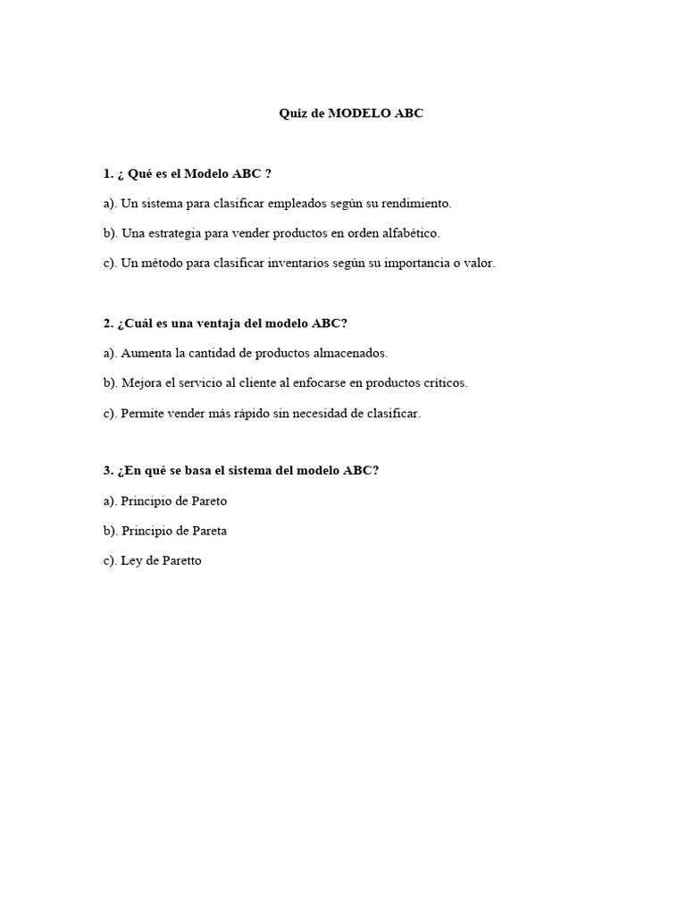 Quiz de Modelo ABC | PDF