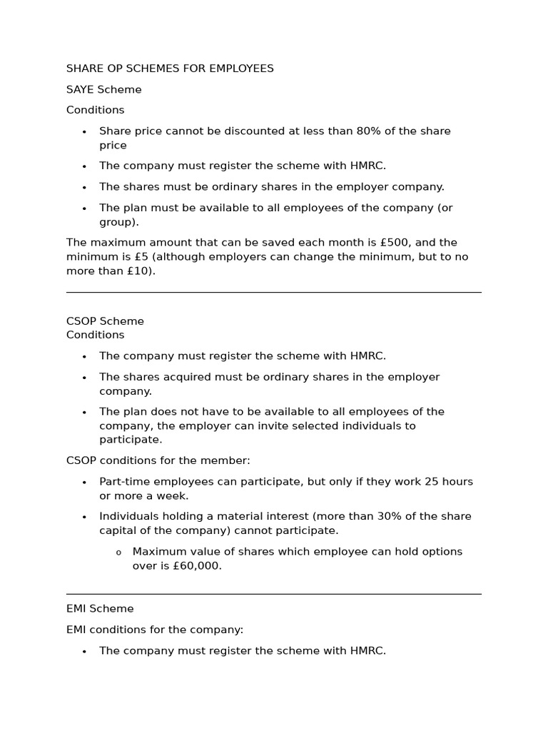 SHARE OP SCHEMES FOR EMPLOYEES | PDF | Option (Finance) | Taxes