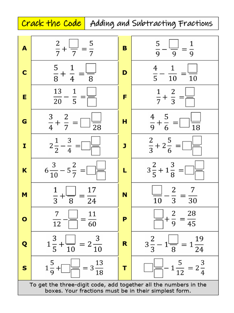 Adding and Subtracting Fractions Crack the Code | PDF